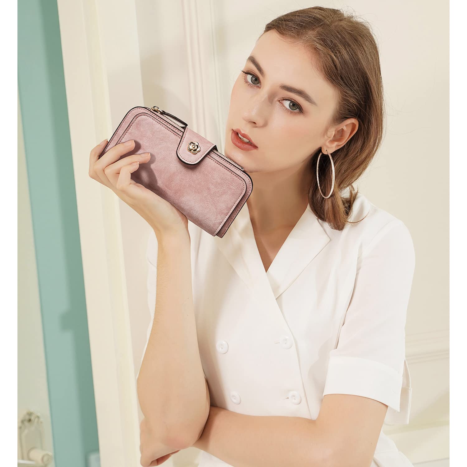 FOXLOVER RFID Wallet Women Soft Vegan Leather Trifold Multi Credit Card Holder Organizer Ladies Clutch