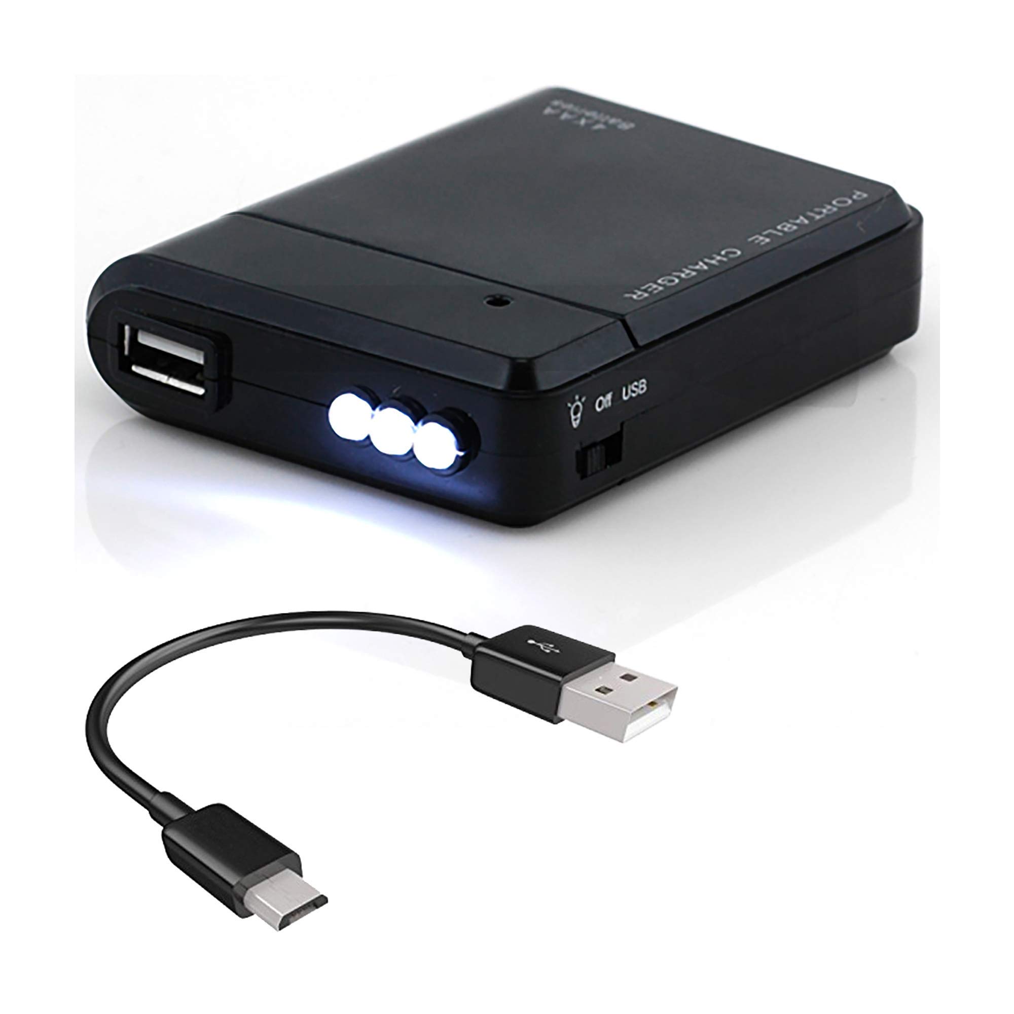 Success4Sport Portable AA Battery Travel Charger Works for Lenovo Smart Tab P10 and Emergency Re-Charger with LED Light! (Takes 4 AA Batteries,USB-C) [Black]