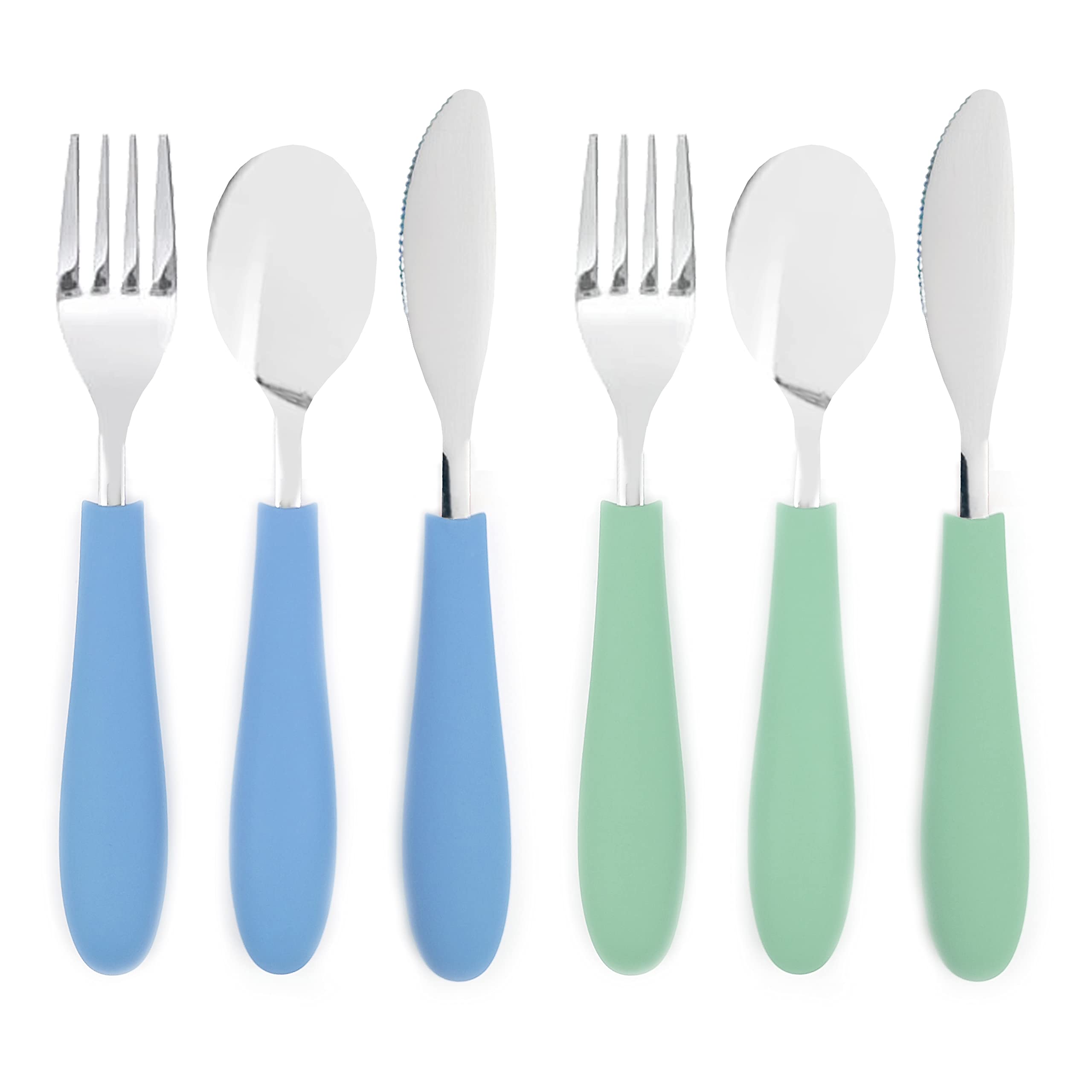Elk and Friends Kids Silverware with Silicone Handle | Childrens Safe Flatware | Kids Utensils | Spoon + Fork + Knife set | 4 years+ | 6 Pieces