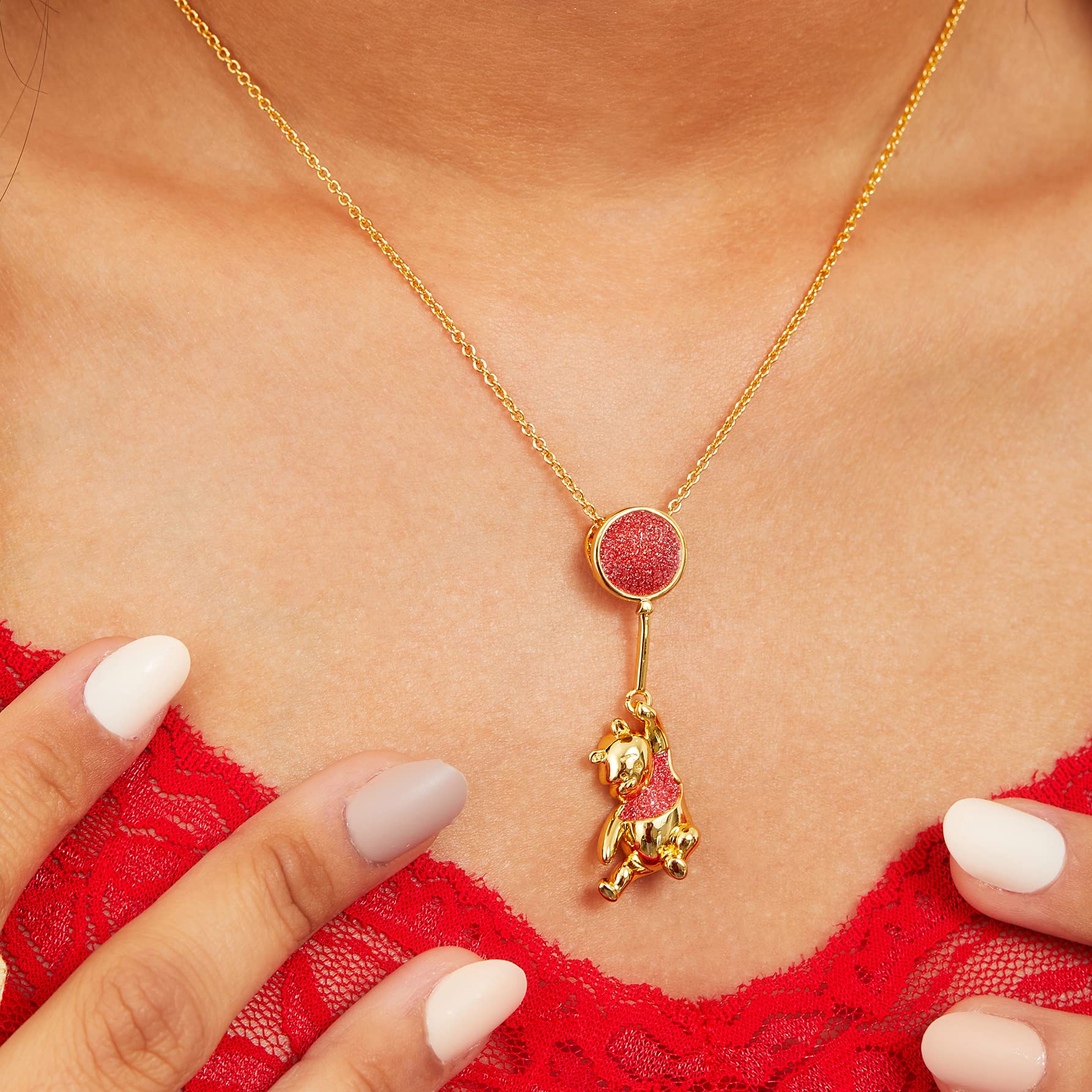 Disney Winnie The Pooh Necklace Official License 18" - 18k Gold Flash-Plated Necklace with Pooh Bear Pendant