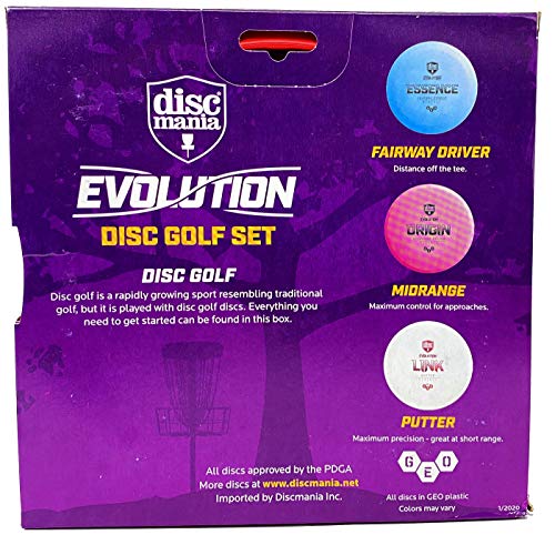 Discmania Evolution GEO Disc Golf Set of 3 β Includes Disc Golf Putter, Mid-Range and Driver, (Colors Will Vary)