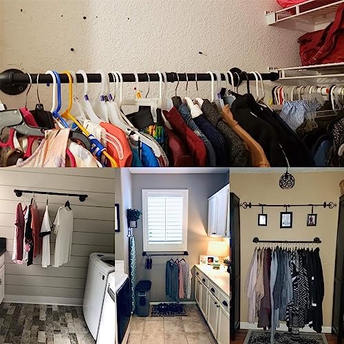 MY RUSTIC Industrial Pipe Clothing Rack, Rustic Pipe Hanging Rod for Closet Storage, Wall Mounted Multi Purpose Hanging Rod (Black, 38 Inch) (2P)
