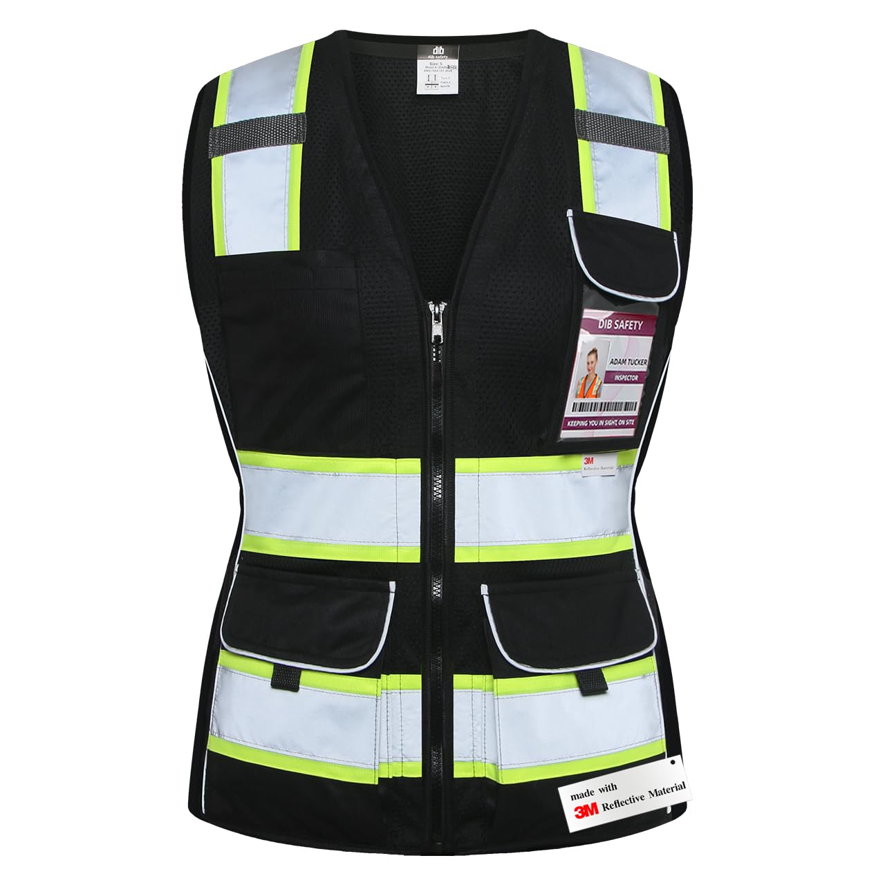 Dib Safety Vest for Women with Pockets, Mesh Reflective Vest High Visibility, ANSI Class 2 Made with 3M Reflective Tape, Orange and Black M