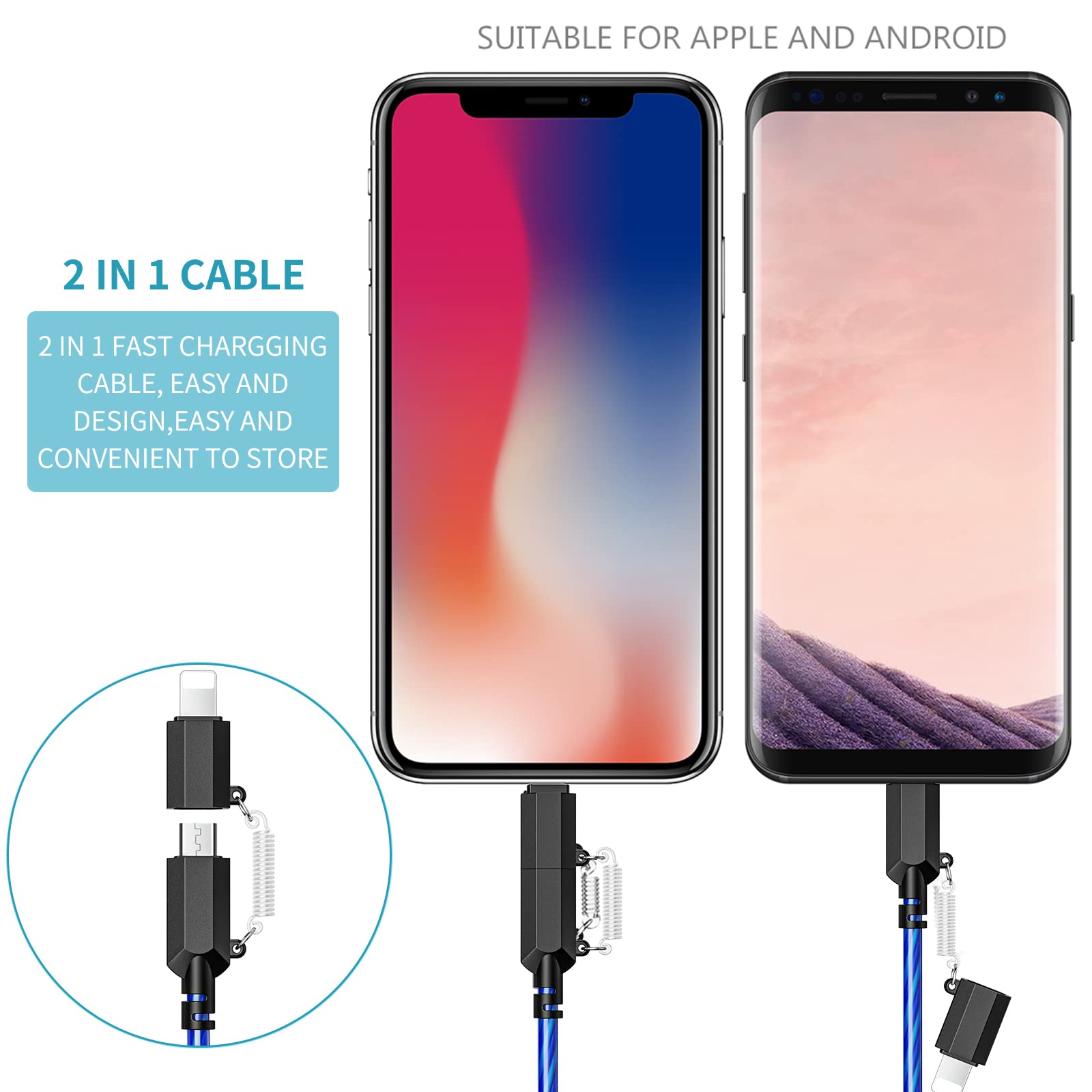 Foxnovo Micro USB Charging Cable Cord- 2 in 1 3ft Fast Charger Cable Compatible with iPhone X/ 8 Plus/ 8/7 Plus/ 7/6 Plus and Android Phones Tablets Computers (MFI Certified)