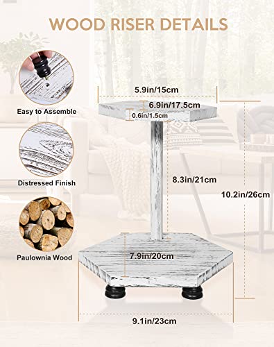 Tikea Hexagonal Wood Riser for Display, 2-Tier Farmhouse Wood Pedestal Stand for Kitchen Bathroom Counter Decor, Decorative Tray for Soap Dispenser, Candle and Plant