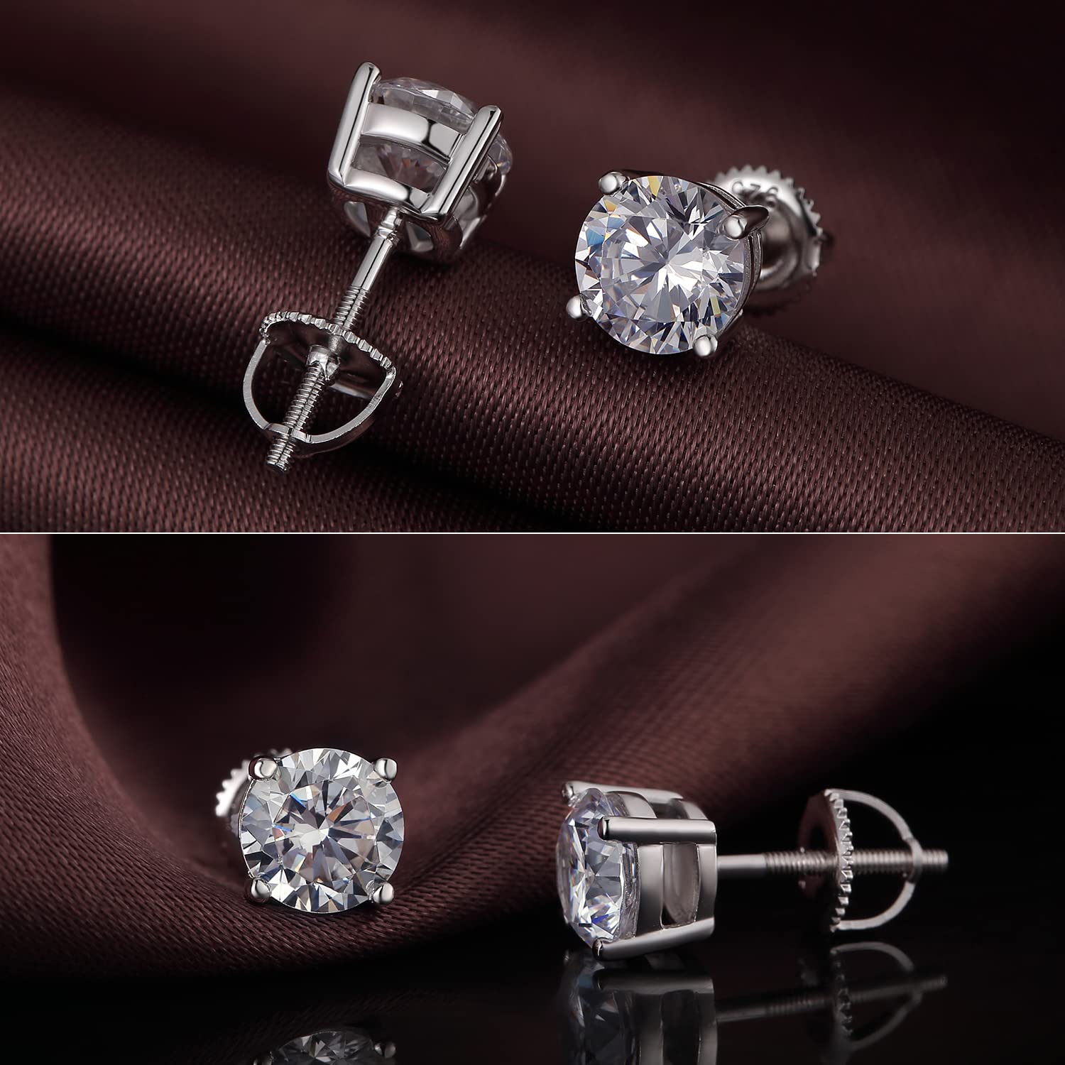 Diamond Studs CZ Earrings Studs Diamond Stud Earrings Screw Back Cubic Zirconia Studs Sterling Silver Cubic Zirconia Earrings Twist Back CZ Stud Earrings Women Diamond Silver Studs Cubic Studs Silver