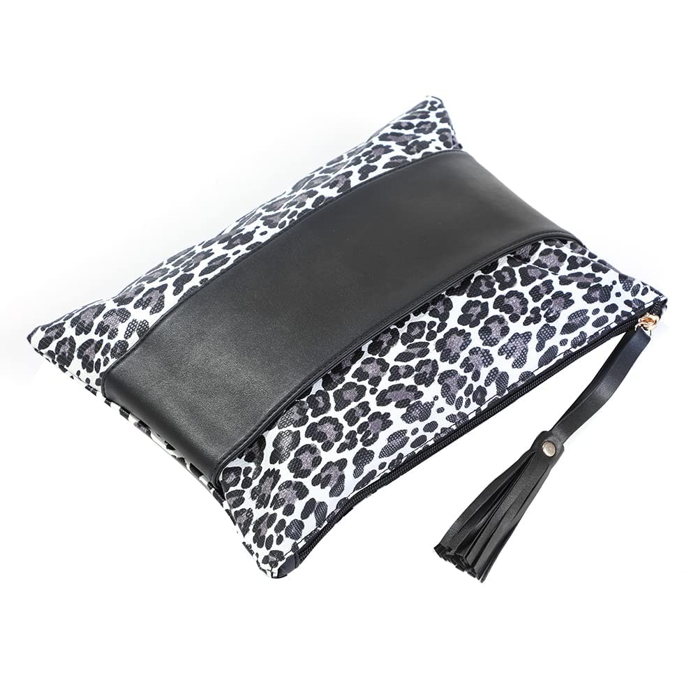 FASHLANLIKA Clutch Purses for Women Wristlet Purse Leopard Print Handbag Clutch Wristlet Bag (Black)