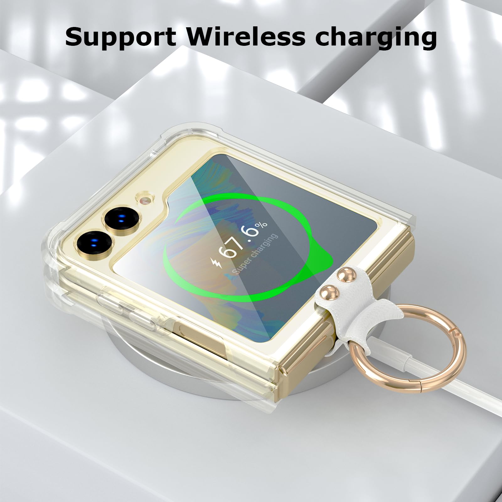 Designed for Samsung Galaxy Z Flip 5 Case Clear with Ring, Anti-Fall Shockproof Protective Phone Cover Case Compatible with Galaxy Z Flip 5 Case 5 G 2023 (Clear)