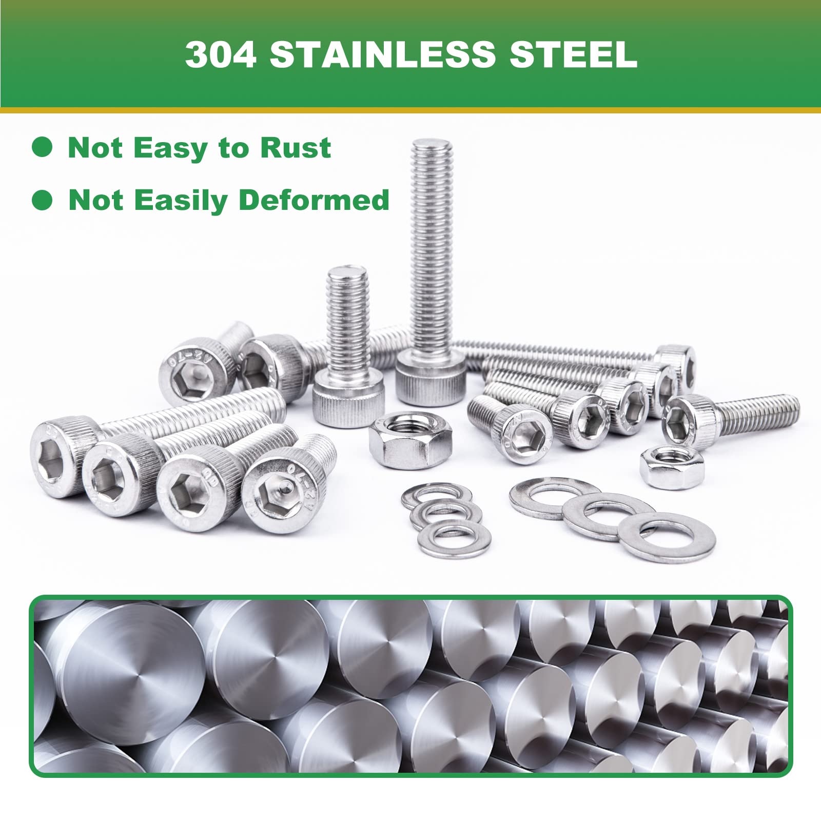 FOLIV M6 M8 Socket Head Hex Socket Cap Screws Bolts Nuts Washer Assortment Kit with 304 Stainless Steel Drive Bright Finish Full Thread Allen Hex 207PCS