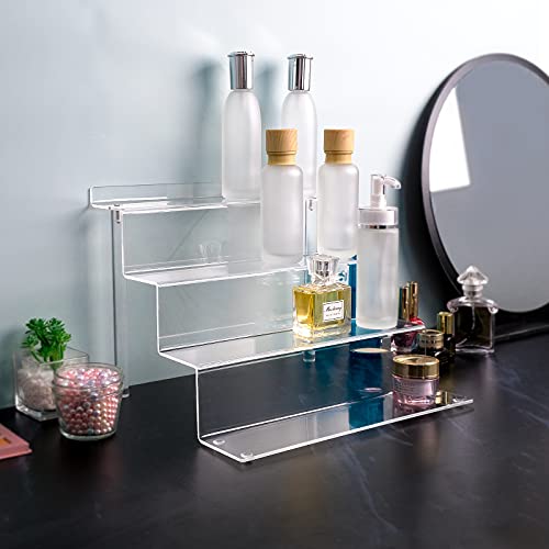 weddingwish Acrylic Display Riser Stand 4 Steps Clear Display Stand Shelf for Collectibles Amiibo Pops Figures, Cupcakes, Perfumes Display Or Collection - 2 Pack