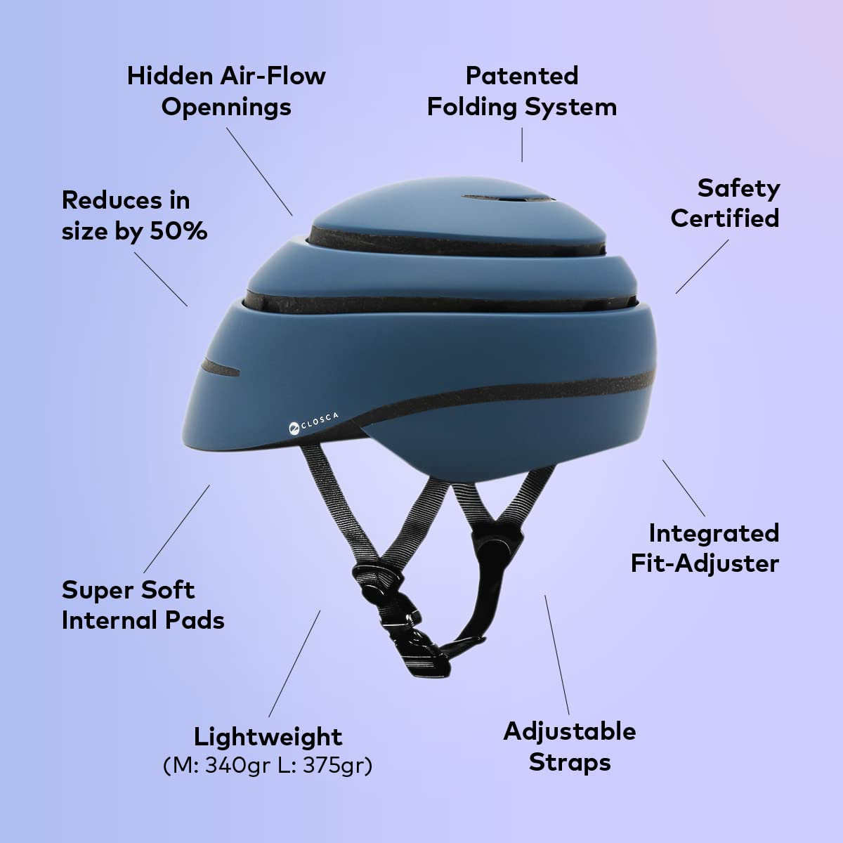 Closca Helmet Loop. Foldable Bike Helmet for Adults. Bicycle, Skateboard and Scooter Helmet. Award-Winning Helmet Design for Urban Cycling for Men and Women.