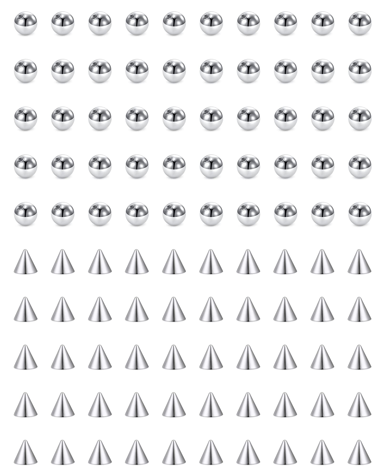 D.Bella 100pcs 14G 5mm Replacement Balls Surgical Steel Spikes Piercing Barbell Parts for Industrial Barbell Navel Belly Button Rings Nipple Tongue Piercing Jewelry