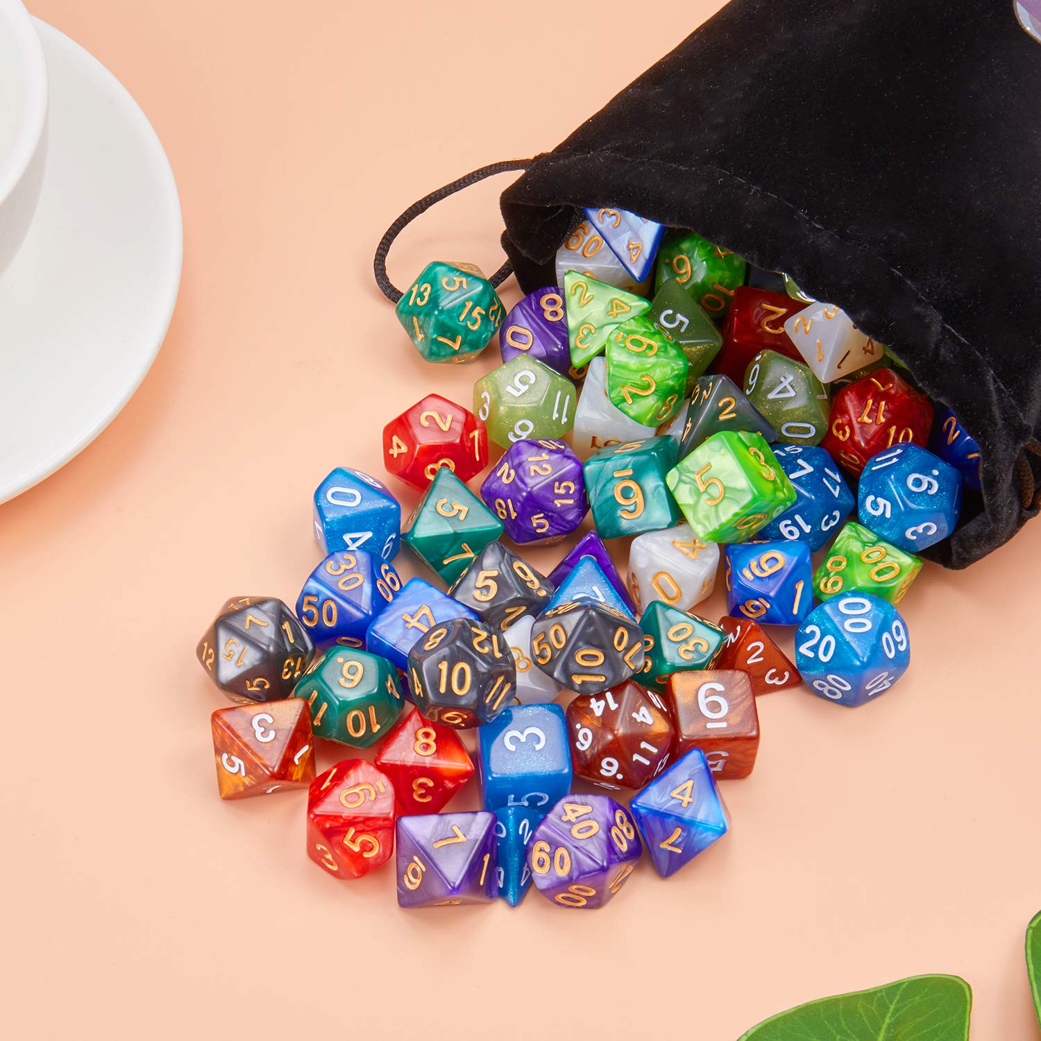 DND Dice Sets, 10 X 7 Sets (70 Pieces) Polyhedron Dice for Dungeons and Dragons RPG MTG D&D Tabletop Game with 1 Big Pouch D4 D8 D10 D12 D20
