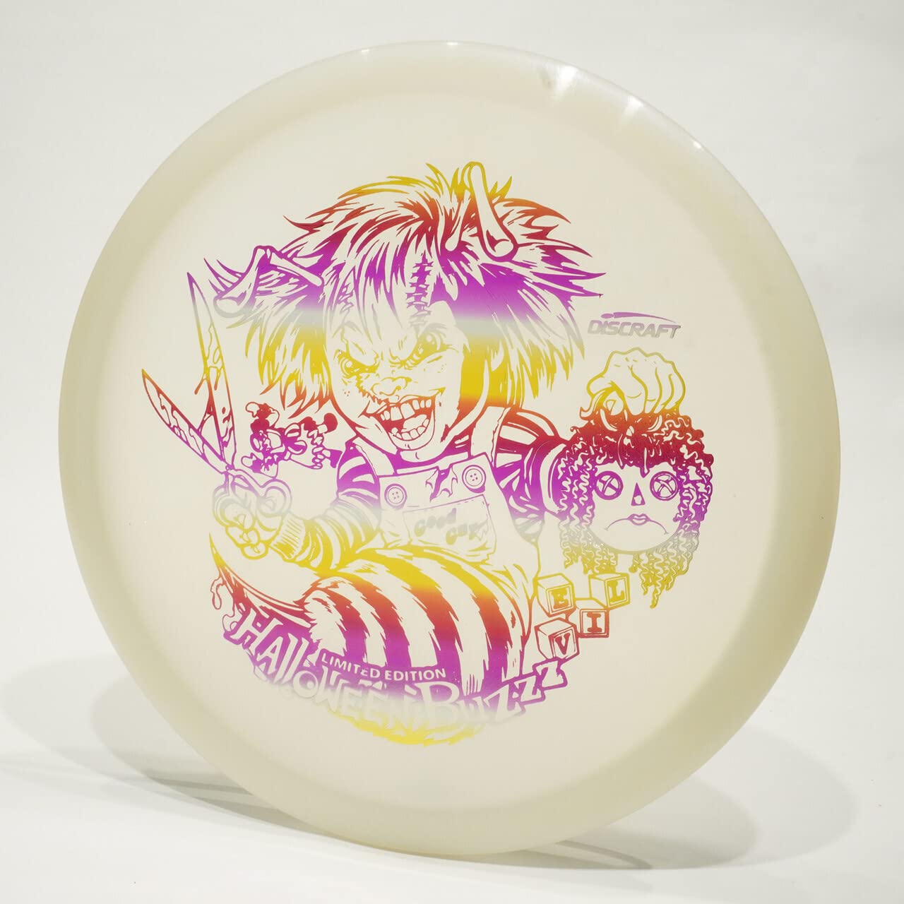 Discraft Glow Buzzz (Glo Z Line) Chucky Halloween 2022 Midrange Golf Disc 177+ Metallic Silver