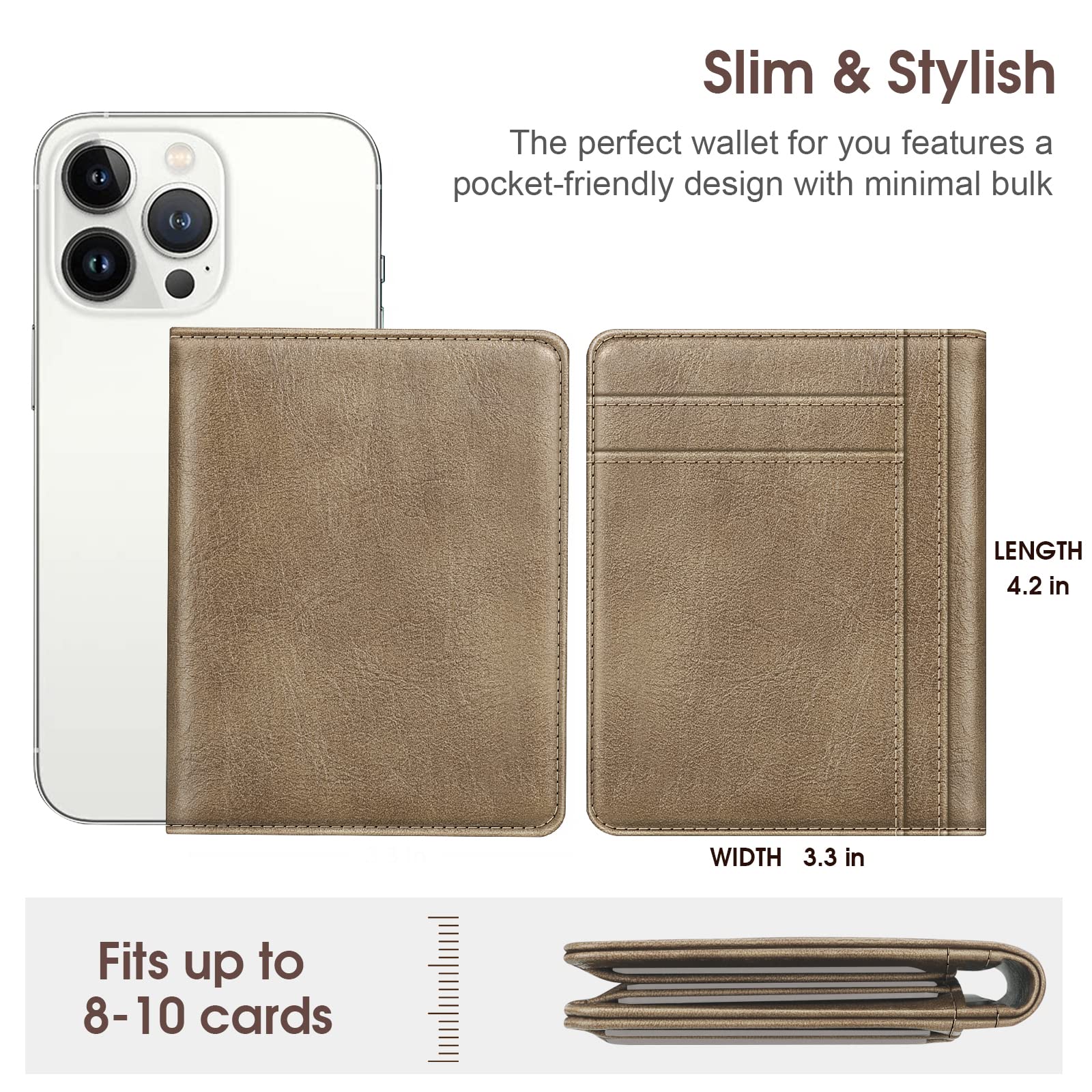 Fintie Bifold Credit Card Holder for Men and Women, Premium PU Leather Slim Minimalist RFID Blocking Card Cases Wallet with ID Window (Khaki)
