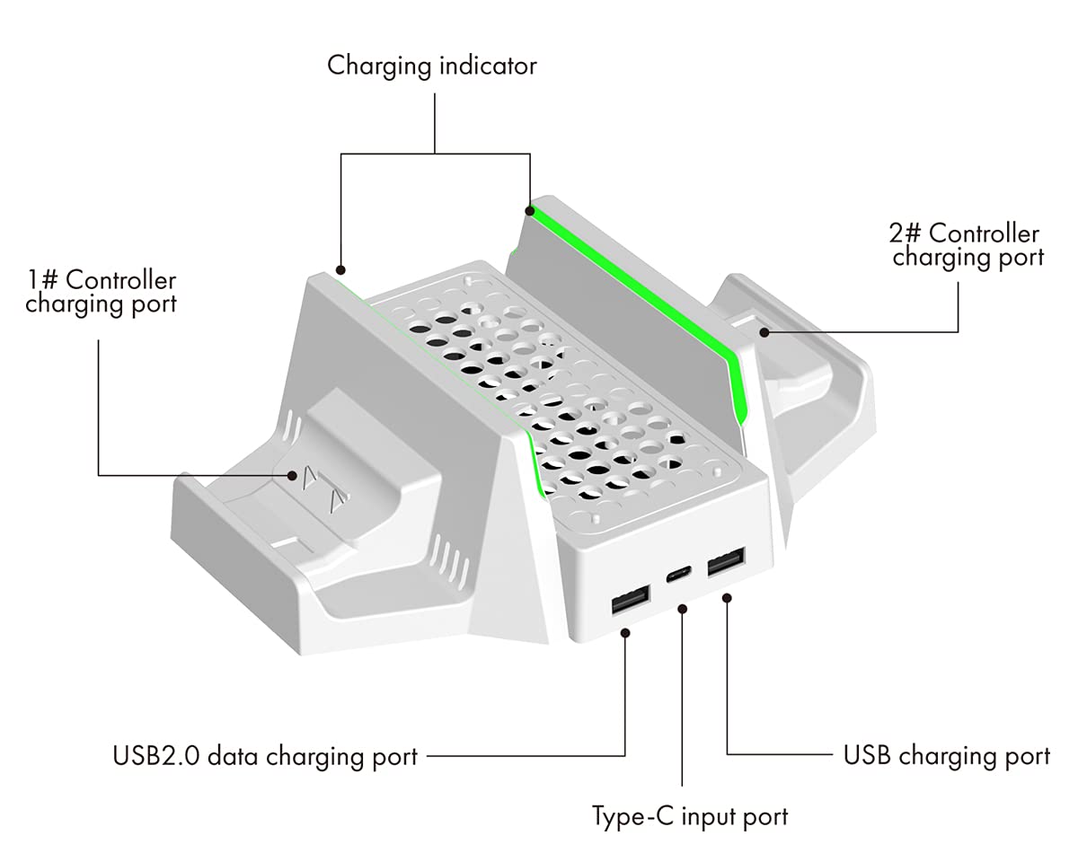 ElecGear Vertical Cooling and Charging Stand for Xbox Series S, 2X Rechargeable Battery and Dual Charger Dock for Xbox Controller, Cooling Fan with LED Lights and USB Port for Gaming Accrssories