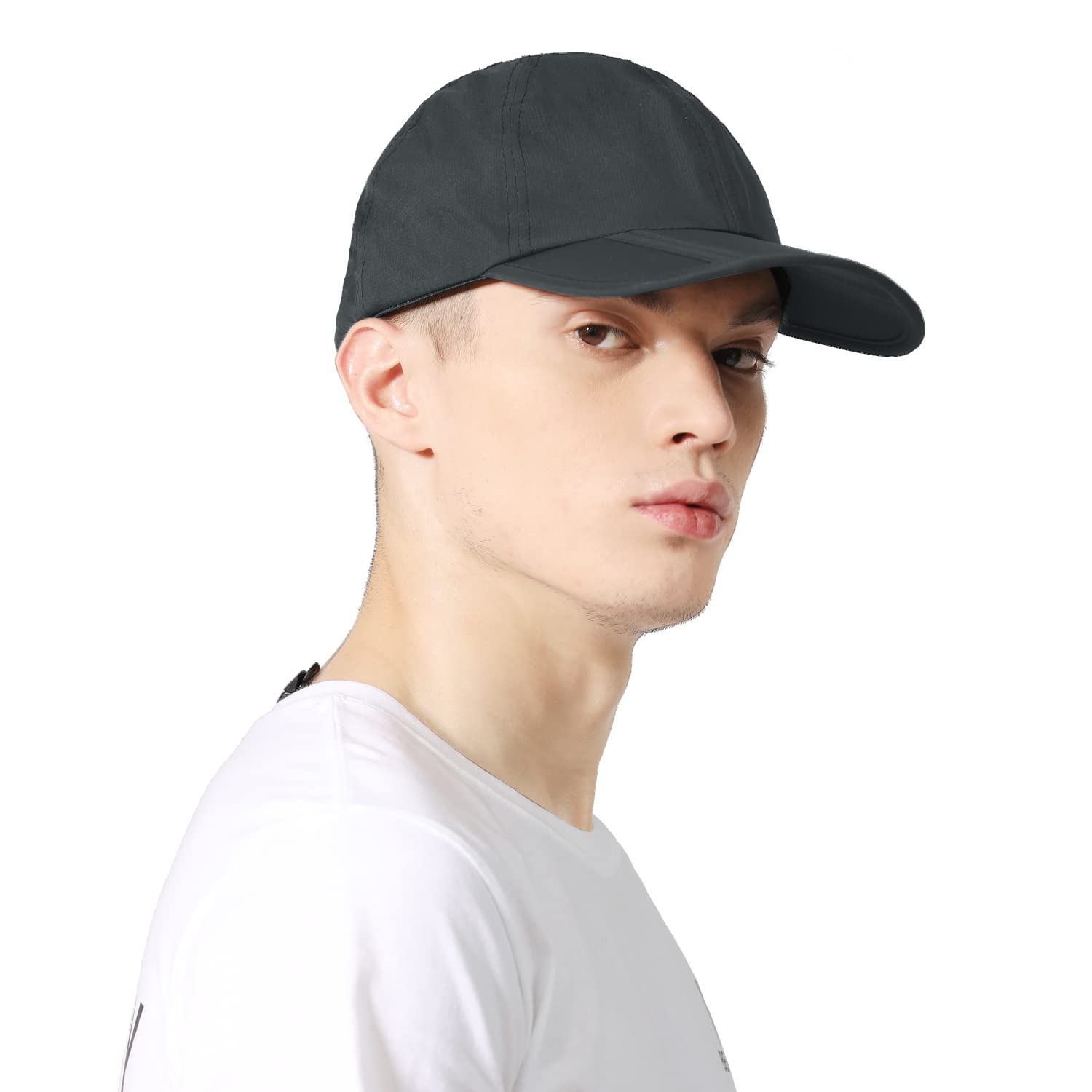D.Jee Au Folding Baseball Cap for Mens and Womens,Quick Dry Adjustable Outdoor Cap,UPF 50+ Sun Protection Sport Hats (One Size, Dark Gray)
