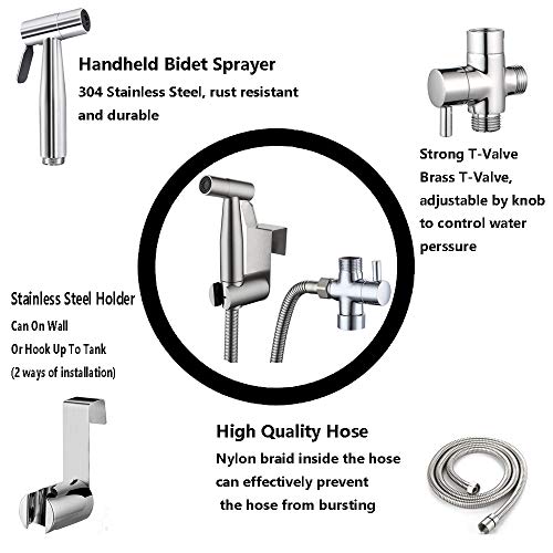 Handheld Bidet Toilet Sprayer,Stainless Steel Bathroom Personal Hygiene Bidet Sprayer Set,Baby Cloth Diaper Sprayer,Shower Sprayer for Pet, Feminine Hygiene