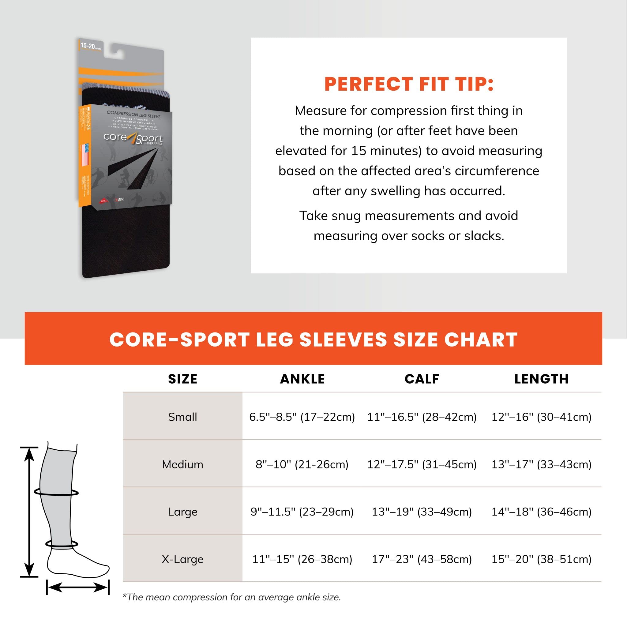 CoreSport Athletic Leg Sleeves for Support - 15-20mmHg Mild Compression for Athletes (Black, XL)