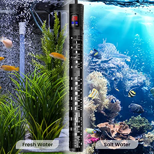 MQ Submersible Aquarium Heater, 200-500W LED Display Fish Tank Heater with External Thermostat Controller and Thermometer Sticker, Auto Thermostat for Tank 30-80 Gallon (500W for 70-80 Gallon Tank)