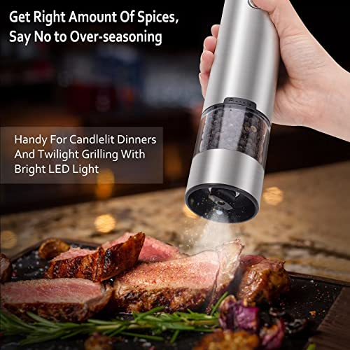 Upgraded Electric Salt and Pepper Grinder Set, Fast Chargeable Automatic Salt Pepper Grinder Mill Shaker Refillable With Light, Mill Tray, Adjustable Coarseness Stainless Steel Grinder Kitchen Gadgets