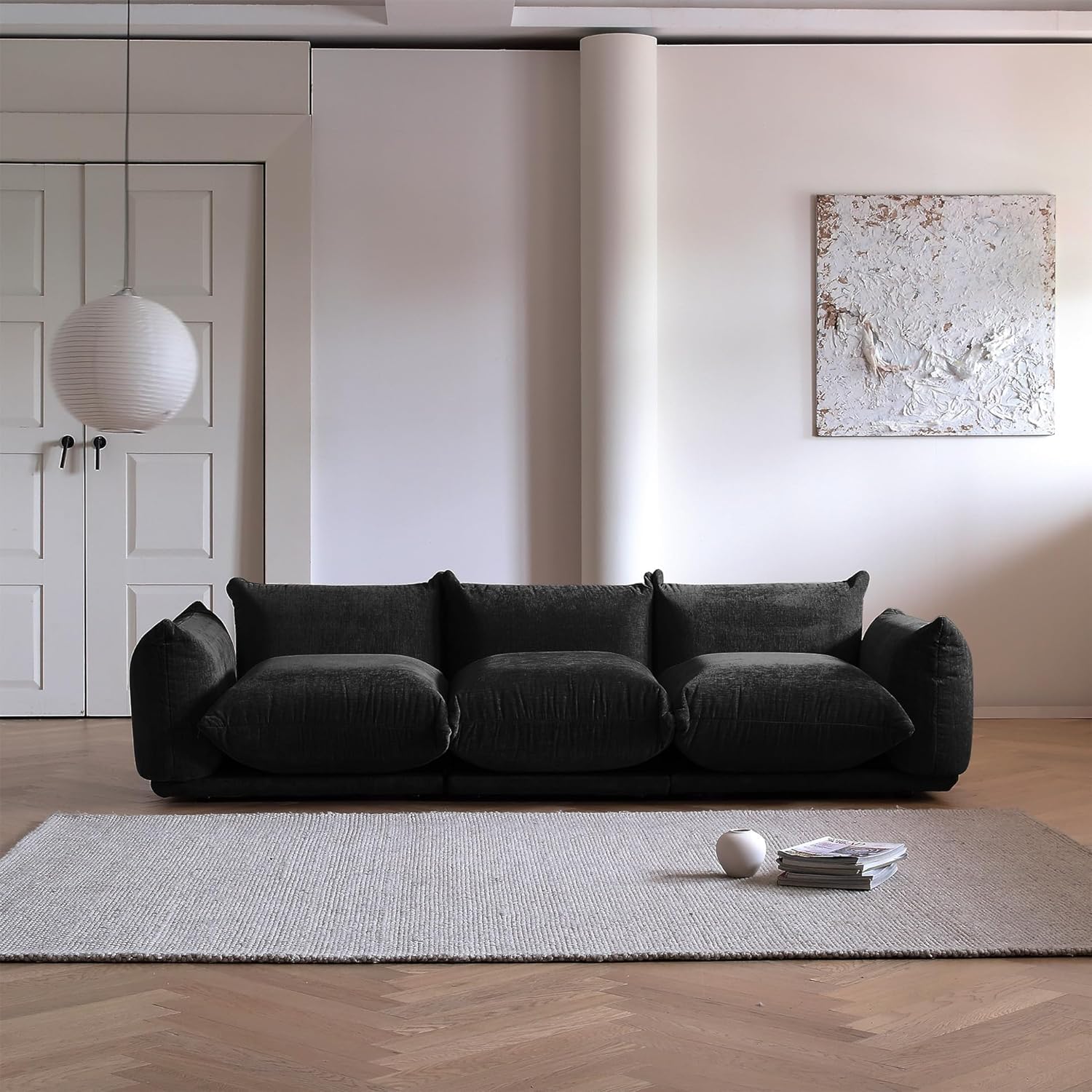 JACH Mid-Century Modern Sectional Couch, Chenille Modular Sofa for Living Room, Deep 3-Seats Minimalist Couches with Thick Cushion, 103" Comfy Sofas Furniture, Black