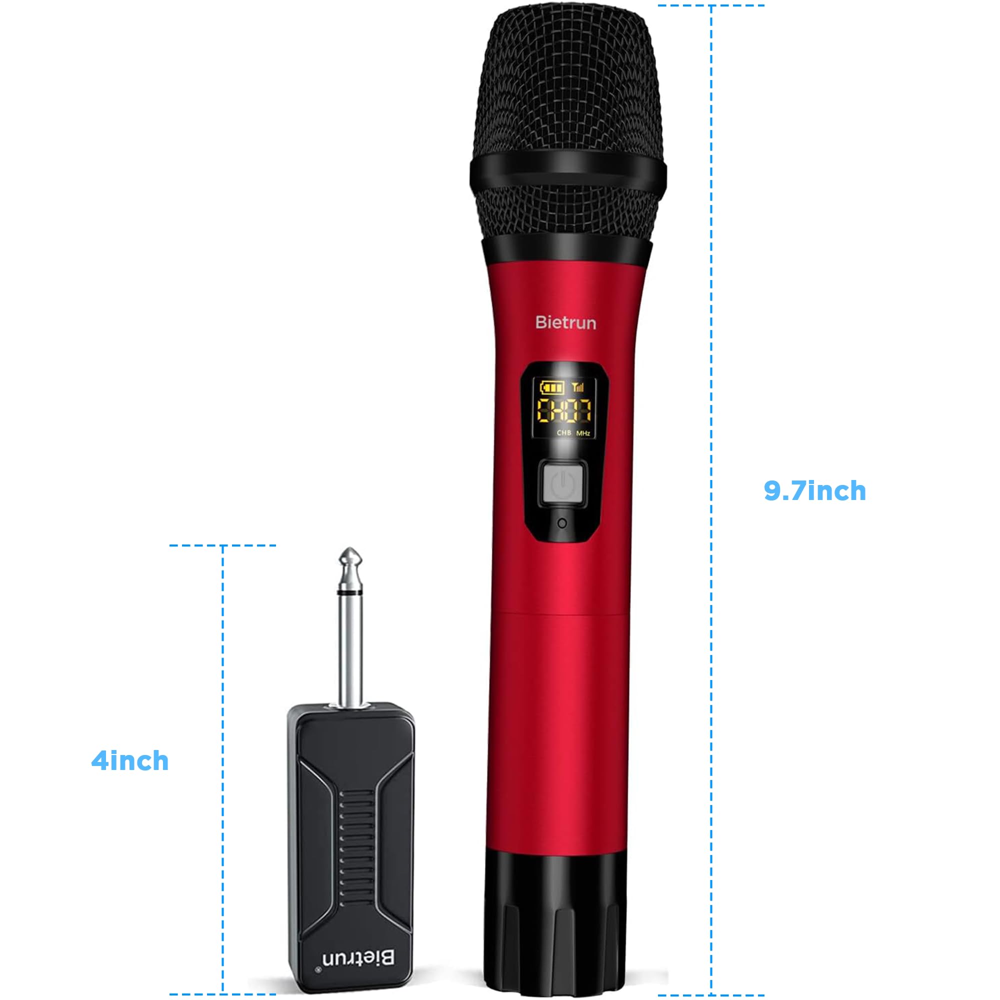 Wireless Microphone, Uhf Metal Dynamic Handheld Karaoke Mic, Rechargeable Receiver (Work 6hs),160ft Range, for Karaoke, Singing, Stage, Wedding, Speech, Karaoke Machine, Speaker, Amplifier, Mixer