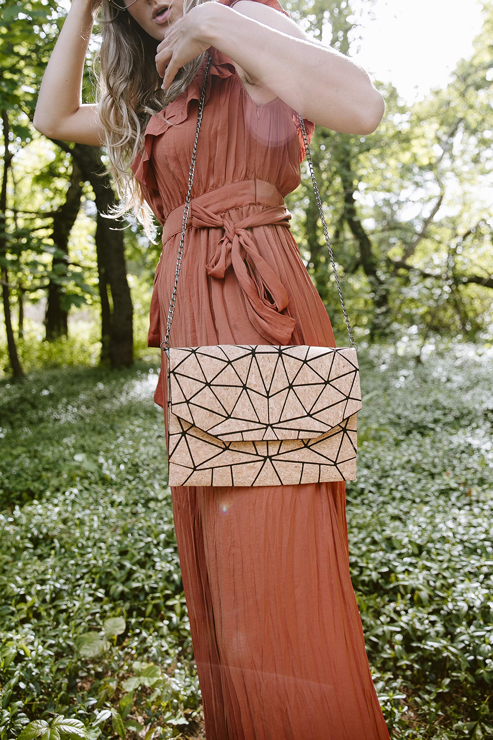 Cork Envelope Bag - Chain Clutch Bag - Geometric Crossbody Handbag