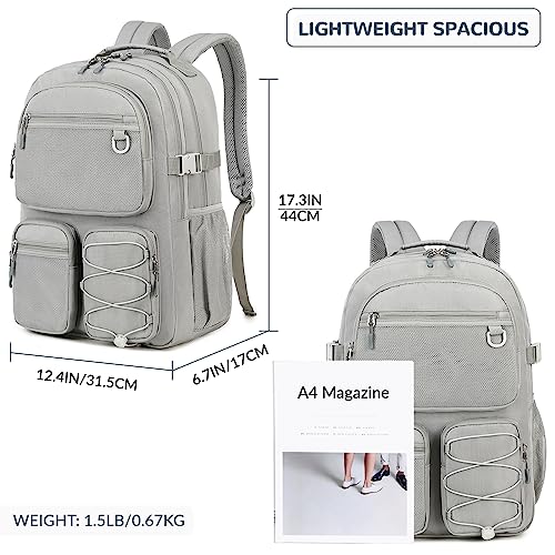 Lohol Water Resistant Daypack with Mulitiple Pockets for Travel Outdoor College, 15.6 inch Laptop Backpack for Men and Women (Grey
