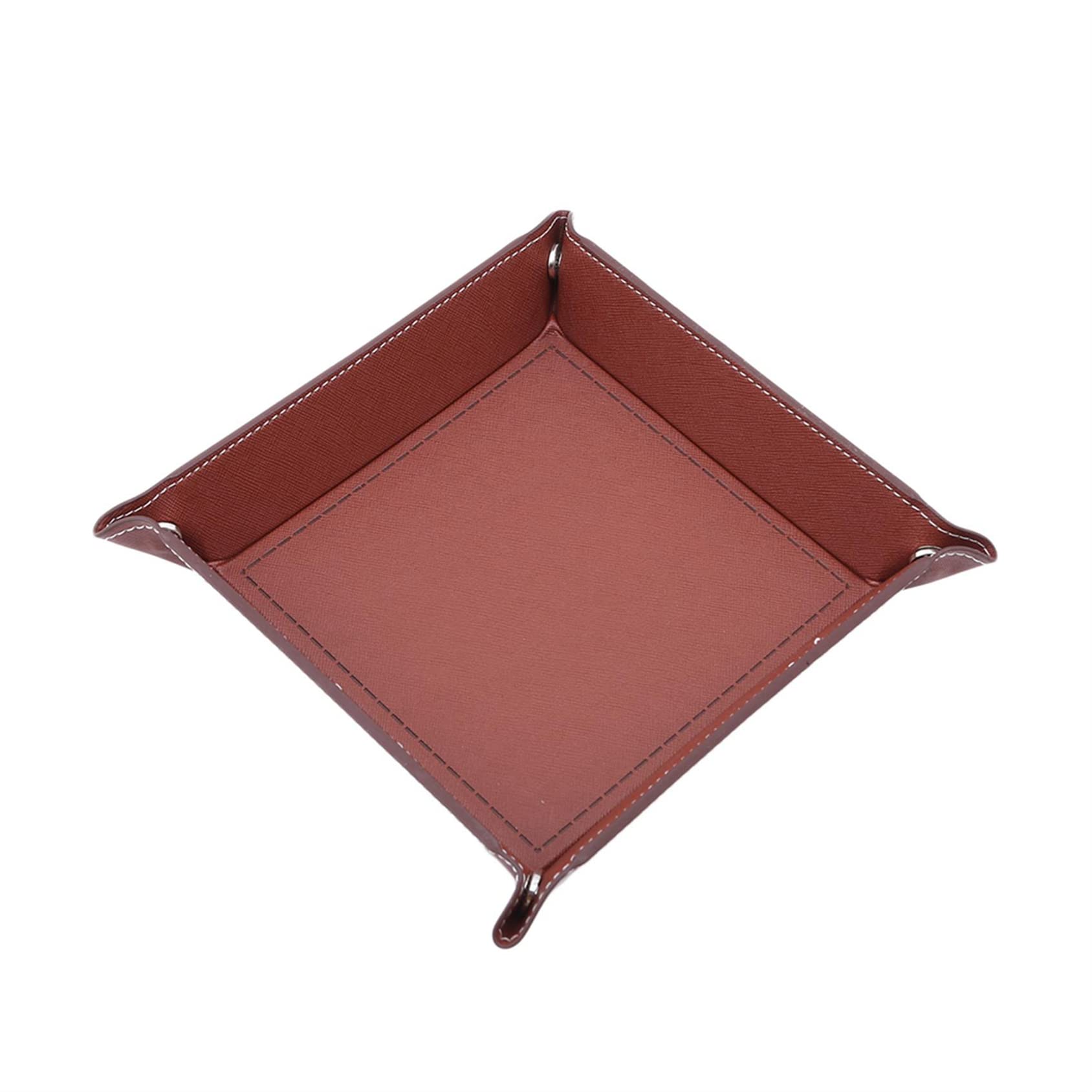 IEAKDCD Leather Four Corners Dice Tray Foldable Square-Shaped Dice Holder Pu Leather Desktop Storage Tray(Dark Coffee)