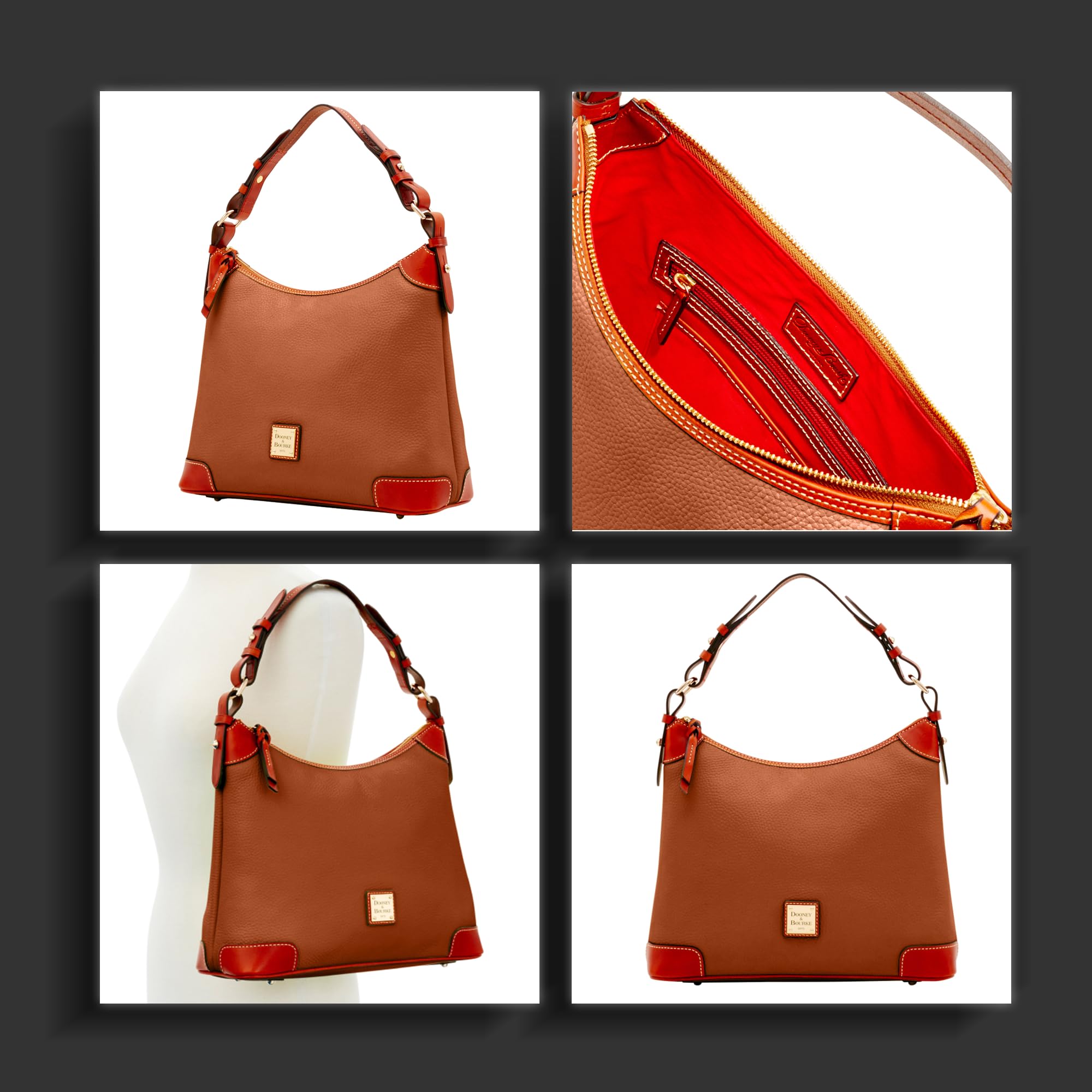 Dooney & Bourke Women's Hobo Shoulder Bag in Pebble Grain Leather, Large Handbag with Adjustable Shoulder Strap, Forest