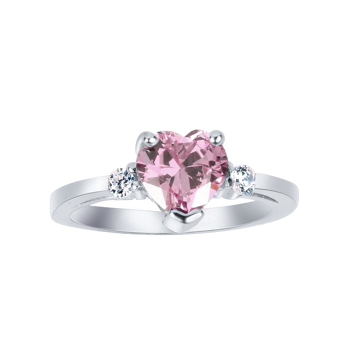 CloseoutWarehouse Cubic Zirconia Pink Heart Promise Ring Sterling Silver Size 15
