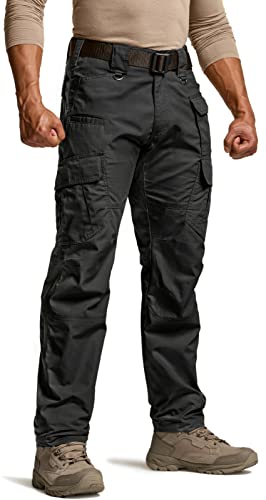 CQR Men's Tactical Pants, Water Resistant Ripstop Cargo Pants, Lightweight EDC Work Hiking Pants, Outdoor Apparel, Duratex Mag Pocket Black, 30W x 32L