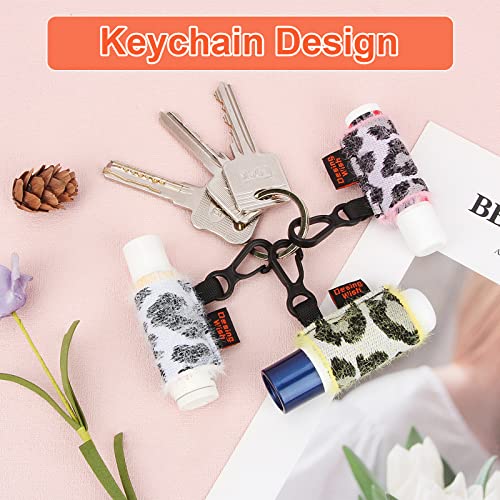 Desing Wish Chapstick Holder Keychain Sleeves Fluffy Leopard Print Lip Balm Holder Keychain Cute Portable Anti-Lost Chapstick Key Chain Holders 6 Pack (2 Pink/ 2 Yellow/ 2 White)