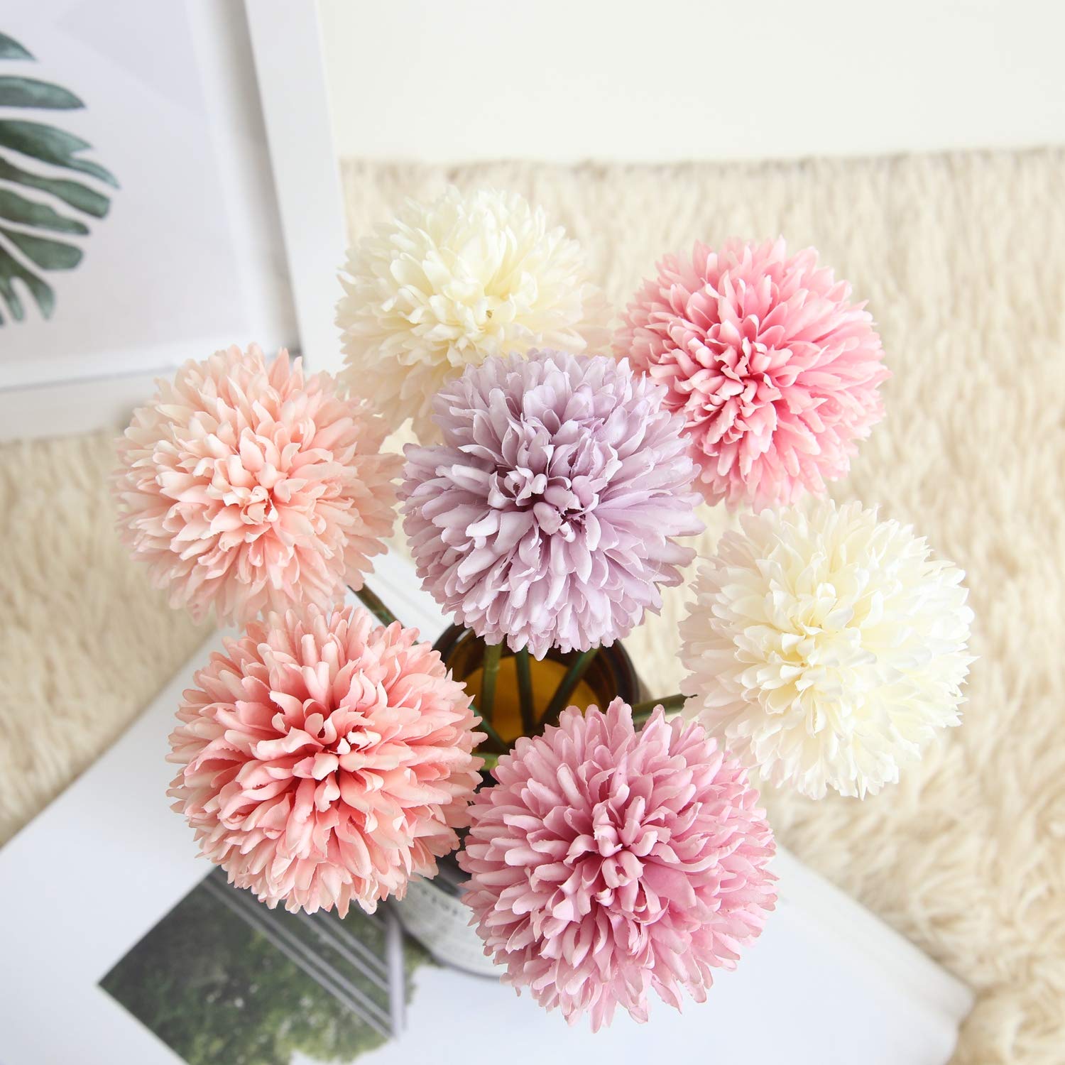 CQURE Artificial Flowers, Fake Flowers Silk Artificial Hydrangea 6 Heads Bridal Wedding Bouquet for Home Garden Party Wedding Decoration 6Pcs (Light Pink)