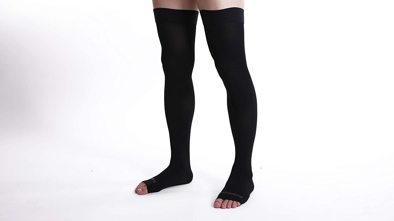 Doc Miller Thigh High Open Toe Compression Stockings 20-30mmHg for Varicose Veins, Pregnancy Support Open Toe Thigh High Compression Socks for Women and Men - 1 Pair Black XX-Large