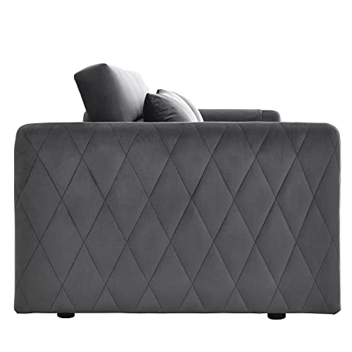 LUCKHAO Convertible Sofa Bed,Pull Out Sleeper Bed Modern Velvet Loveseat Sofa Couch with Adjsutable Back and Arm Pockets,55" Sleeper Sofa with 2 Lumbar Pillows for Living Room,Small Spaces(Grey)
