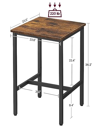 VASAGLE Bar Table, Small Kitchen Dining Table, High Top Pub Table, Height Cocktail Table for Living Room Party, Sturdy Metal Frame, 23.6 x 23.6 x 36.2 Inches for Narrow Spaces, Rustic Brown and Black
