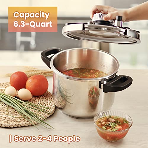 WEHOME Pressure Cooker,6.3-Quart Kitchen Pressure Cooker,Suitable for Induction and Stove-top,304 Stainless Steel Cookware with Easy Opening&Closing Lid,Triple Safety Valve Design (6.3-Quart)