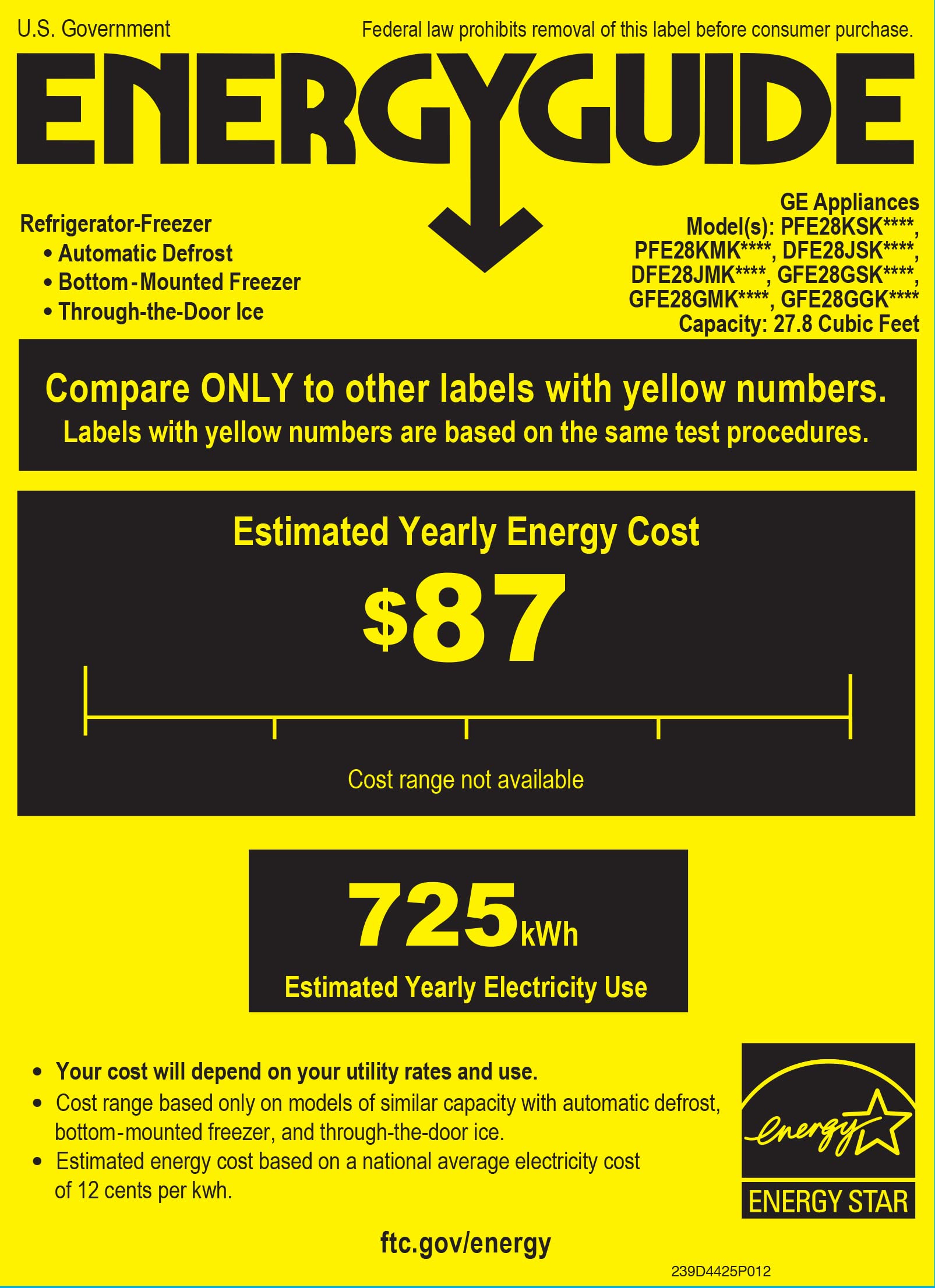 GE GFE28GYNFS 36 Energy Star French Door Refrigerator with 27.8 cu. ft. Total Capacity Advanced Water Filtration System Turbo Cool Freeze Settings + LED Lighting in Fingerprint Resist Stainless Steel