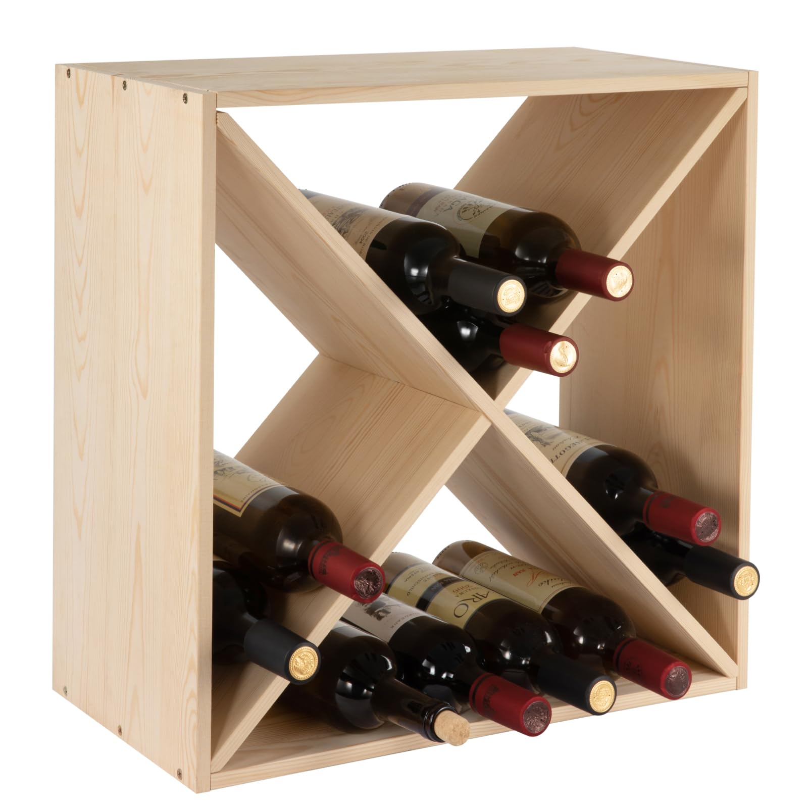 Dreamall 24 Bottle Wine Racks Solid Wood Stackable Storage Rustic Retro Cube Wooden Wine Rack Wine Cabinet Kitchen Decor Wood Display,Natural