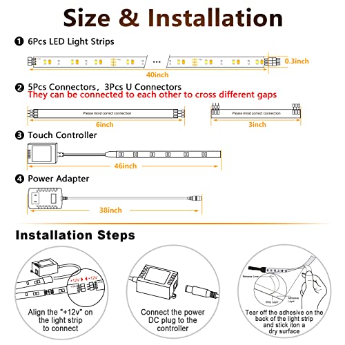 TJOY Under Cabinet Lighting Kit 20FT, 6PCS Dimmable 2700k-6500k Warm White to Daylight Bright LED Strip Light Bars, Touch and RF Remote Control, for Kitchen Cabinet, Counter, Shelf, Bookcase, 2000LM