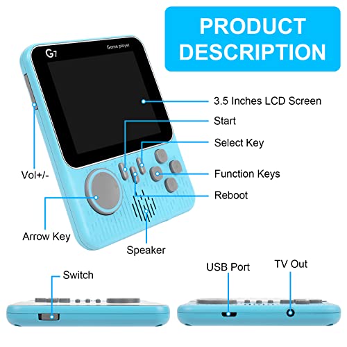OSDUE Retro Handheld Game Console,Portable Video Game Consoles with 666 Classic Games, 3.5 Inch Color Screen 1200mAh Rechargeable Battery Retro Game Console Supports TV Connection and 2 Players(Blue)