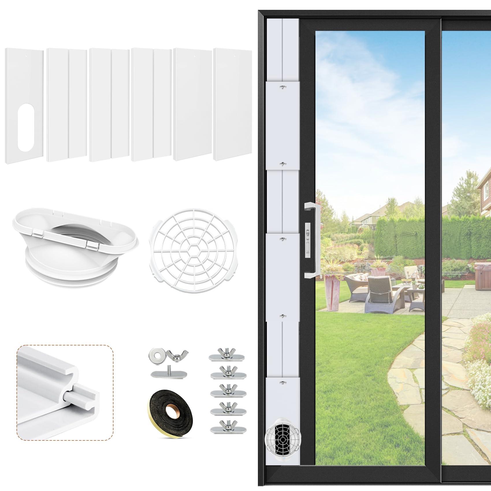 HIMONI Portable AC Sliding Door Vent Kit with Universal 2-in-1 Coupler for Exhaust Hose 5.1""/5.9"" Diameter, Adjustable Length 17-95"" Seal Plates Included, White, KIT-95-NH