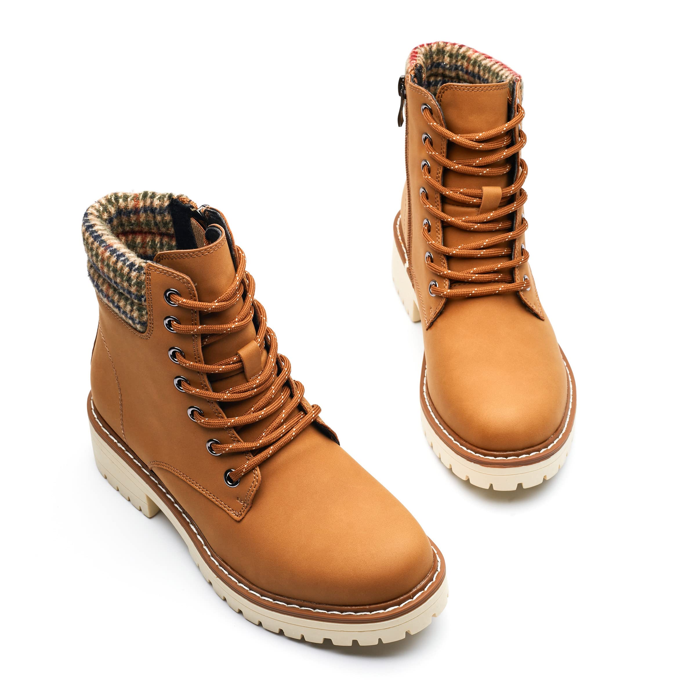 DeYashopin Womens Hiking Boots Non-slip Outdoor Casual Boot Leather Camel 7