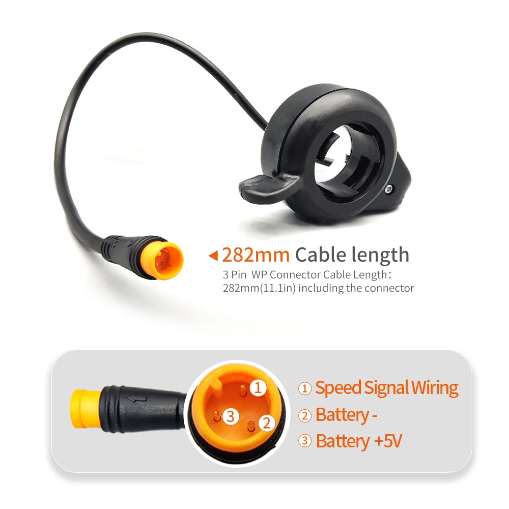 Electric Bicycle Thumb Throttle WUXING, FT-21X Finger Throttle, 12-72V Universal,Speed Control for Ebike Pocket Razor Scooter Accessories Part, (Waterproof Plug(WP-3Pin))