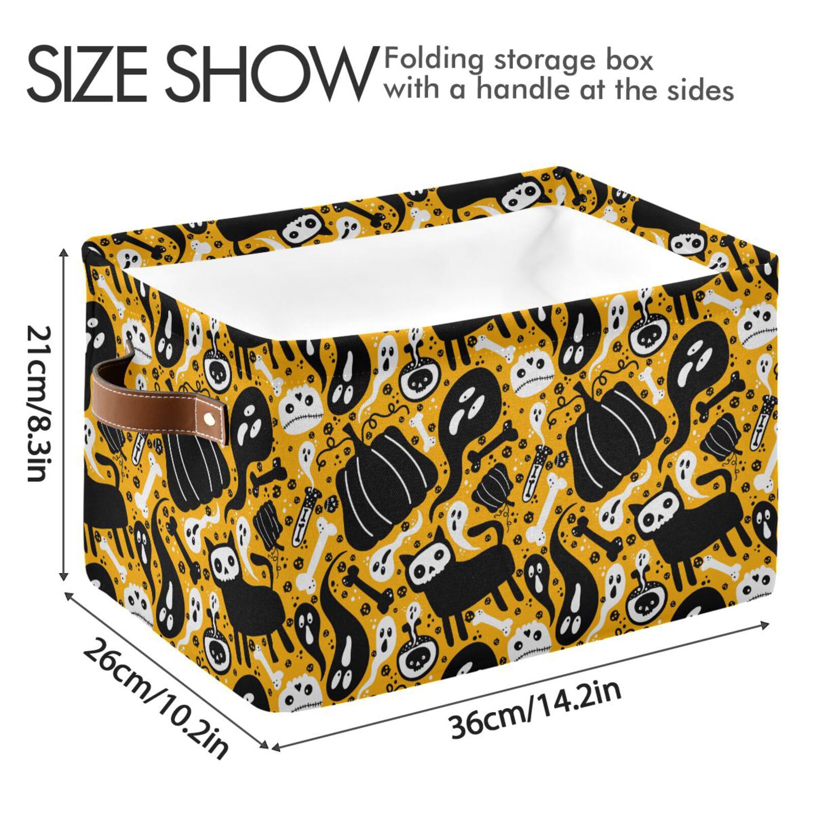 Emelivor Halloween Ghost Yellowe Storage Basket Bins Foldable Laundry Hamper Toy Storage Bins Box Organizer for Home Boys Girls Office Closet Shelf Nursery Baskets,1 pcs
