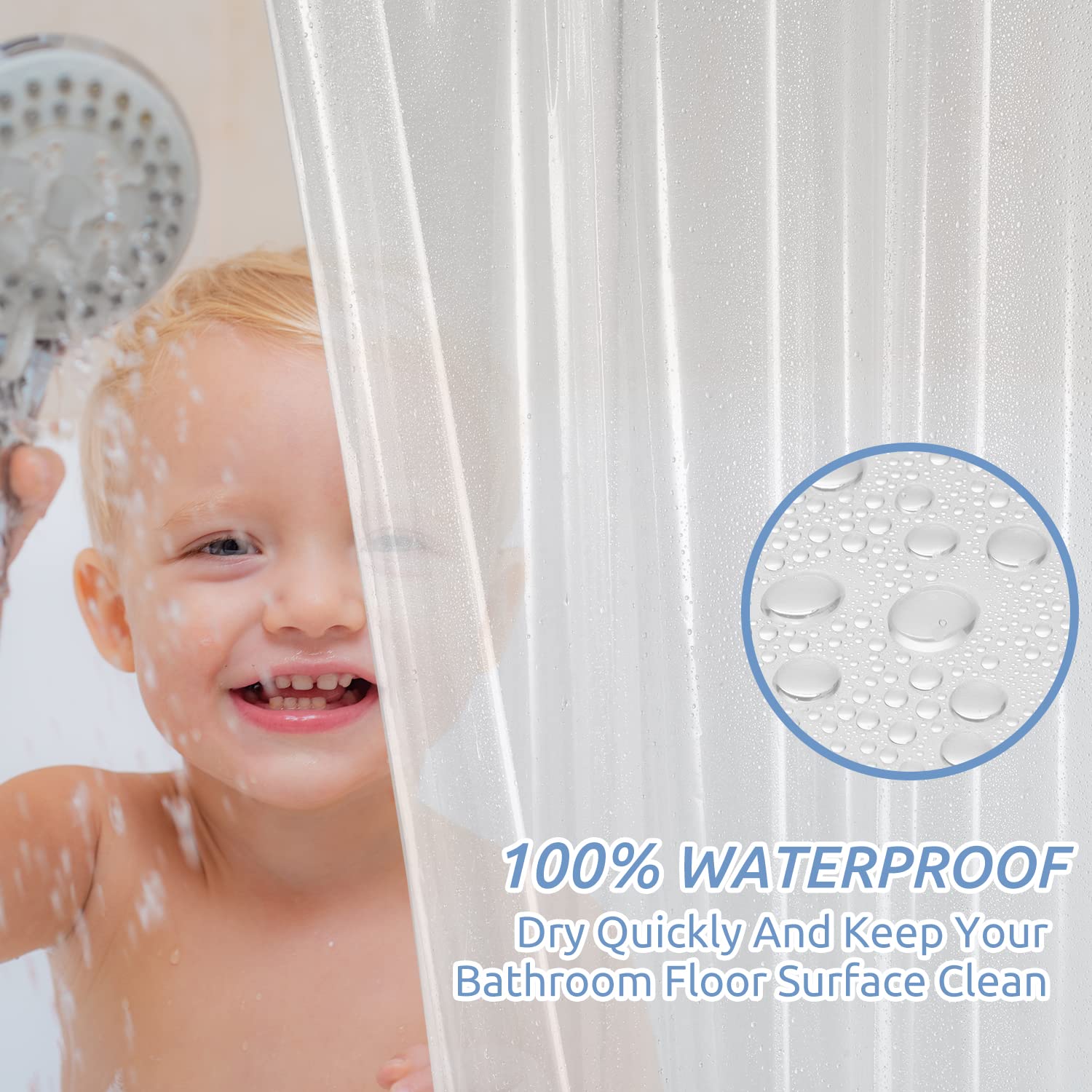 downluxe Waterproof Clear Shower Curtain Liner - PEVA Heavy Duty Plastic Shower Liner with 3 Magnets, Shower Curtains for Bathroom, 72" x 72", Clear