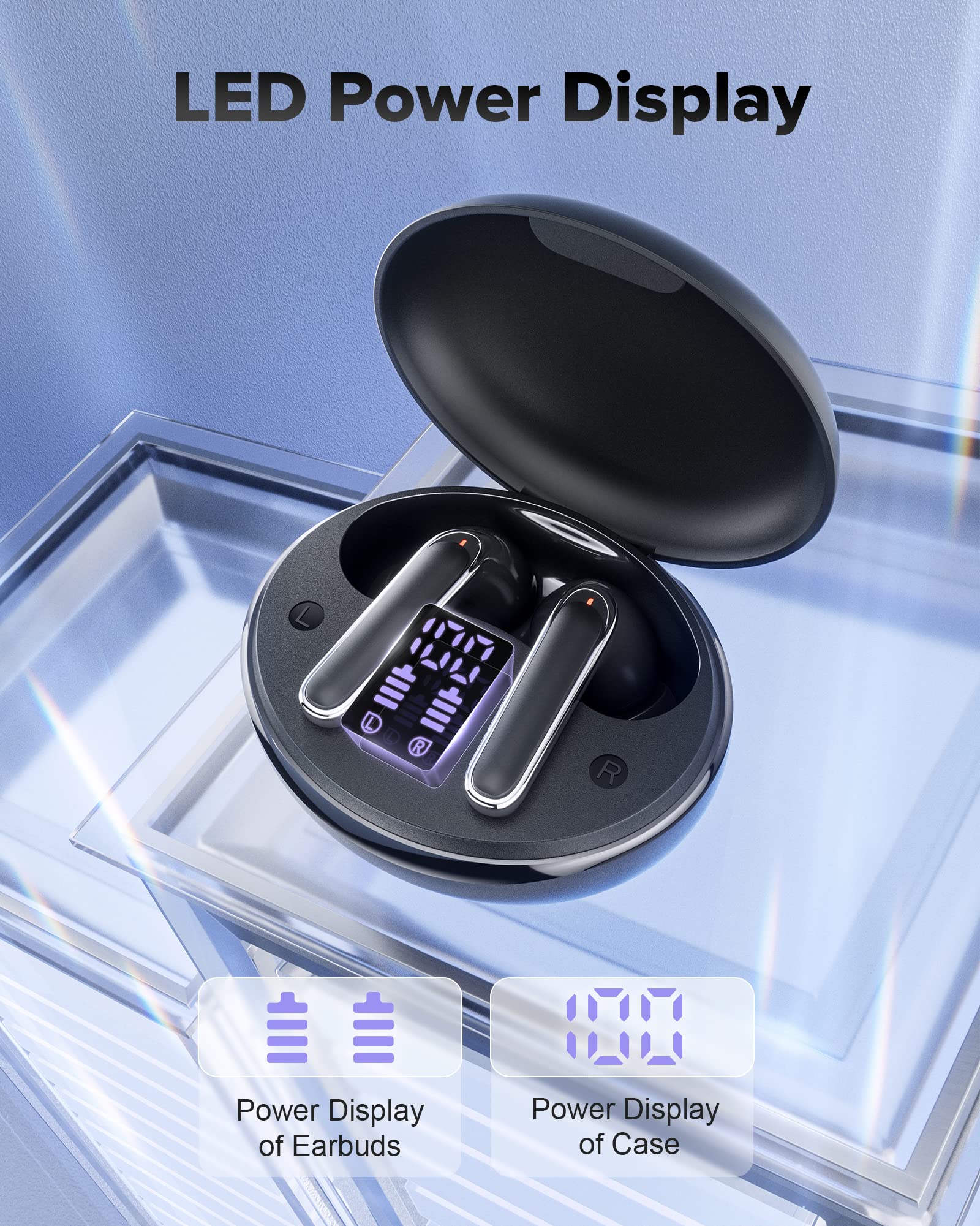 ENOMIR Wireless Earbuds for iPhone and Android Bluetooth Earbuds LED Power Display Earbuds Wireless Bluetooth 5.1 Headphones Wireless Bluetooth Earbuds 50H Use Time IPX5 In-Ear Earbuds with 2Mic Black