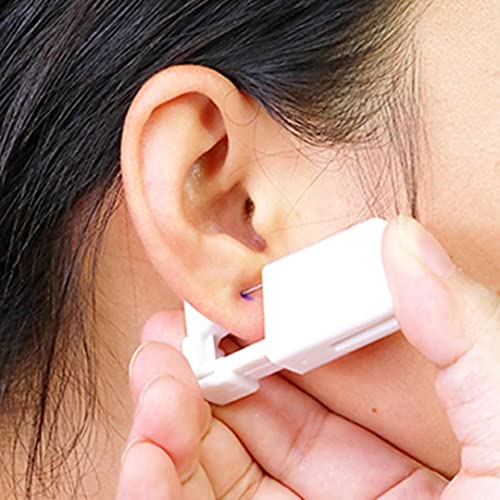 Jamal Ear Rings Studs with Piercing Gun Disposable Sterile Body Ear Nose Piercing Kit Tool with Stud Safety Portable Ear Piercing Kit 1 unit (Nose Gold White)